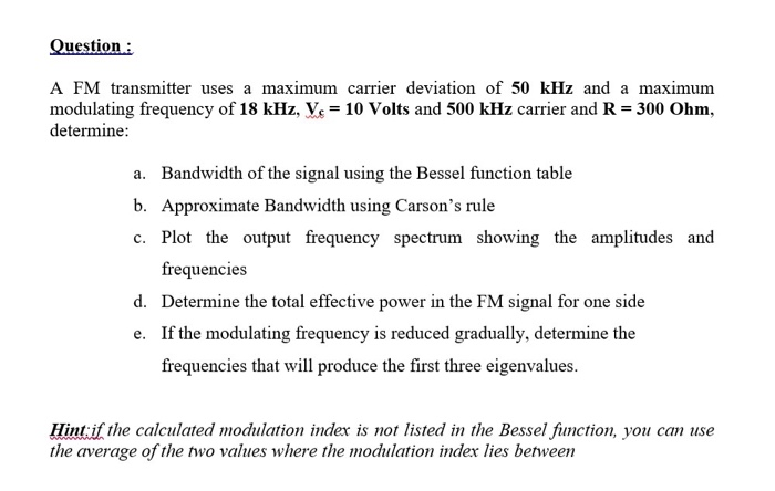 Solved Question A Fm Transmitter Uses A Maximum Carrier