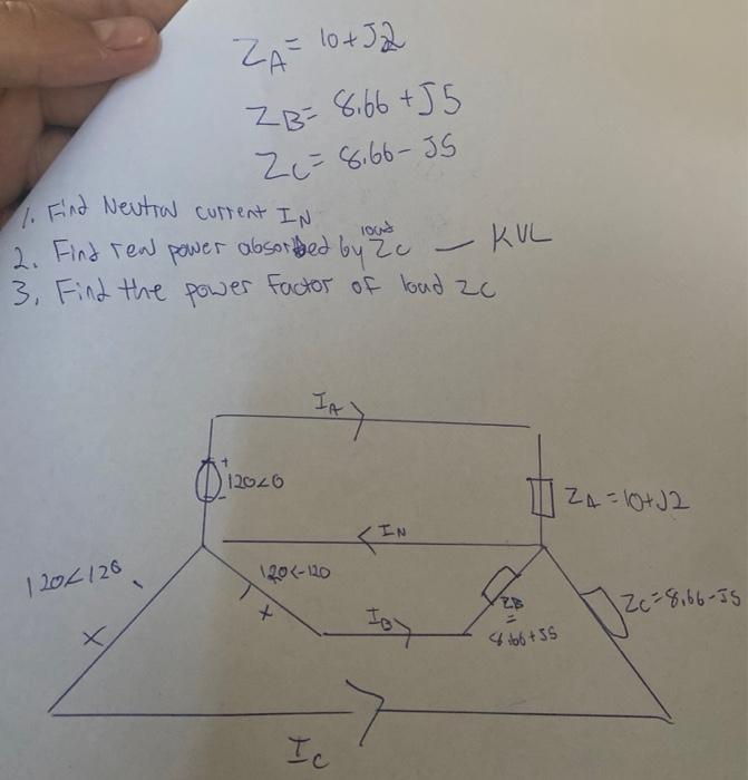 Solved 1. Find Neutral current IN. = 2. Find Tew power | Chegg.com