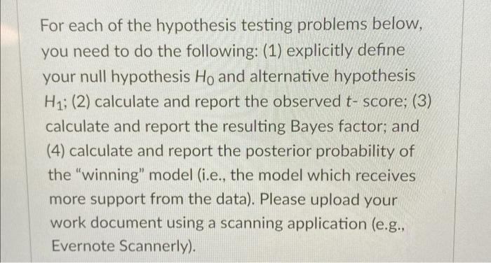 Solved For each of the hypothesis testing problems below, | Chegg.com