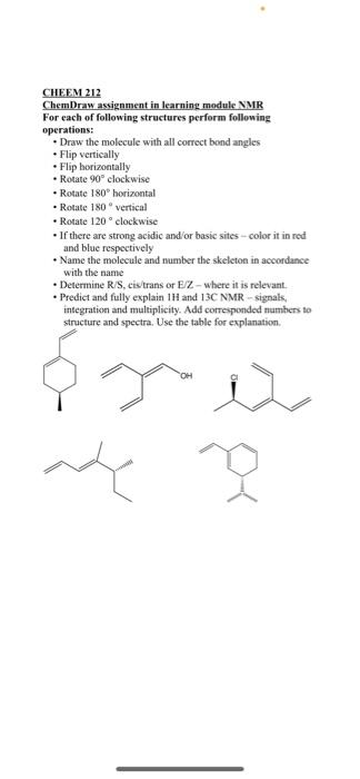 Solved CHEEM 212 ChemDraw assignment in learning module NMR | Chegg.com
