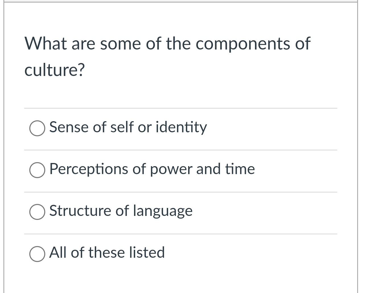 Solved What are some of the components of culture?Sense of | Chegg.com