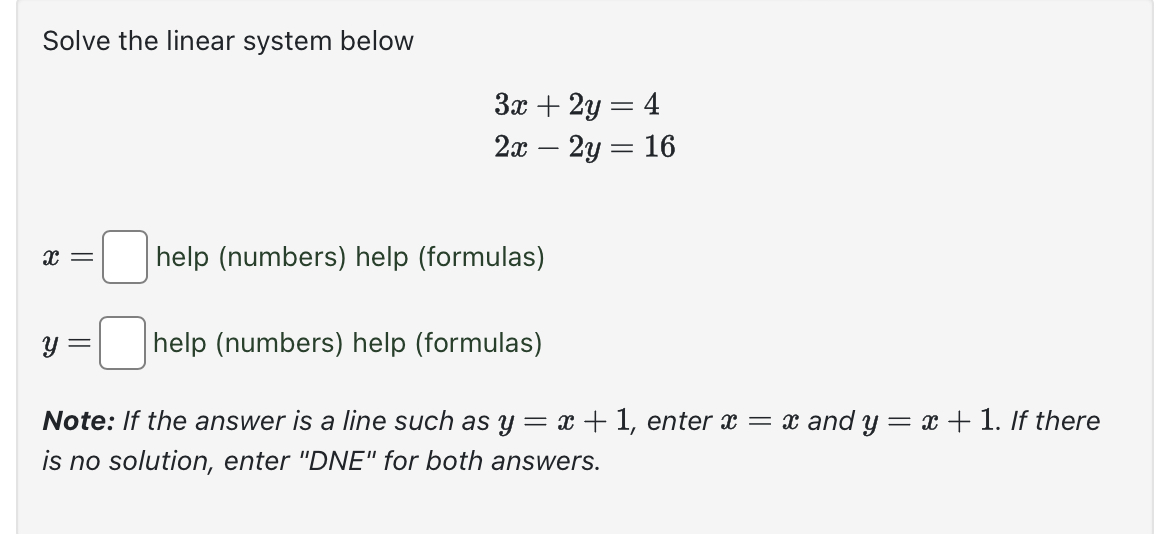 Solved Solve the linear system below3x+2y=42x-2y=16x= ﻿help | Chegg.com
