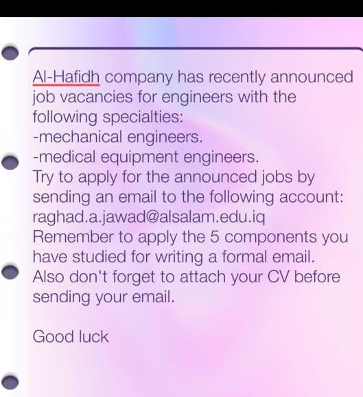 Al-Hafidh company has recently announced job | Chegg.com