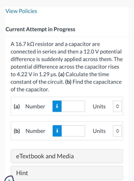 Solved A 16.7kΩ resistor and a capacitor are connected in | Chegg.com