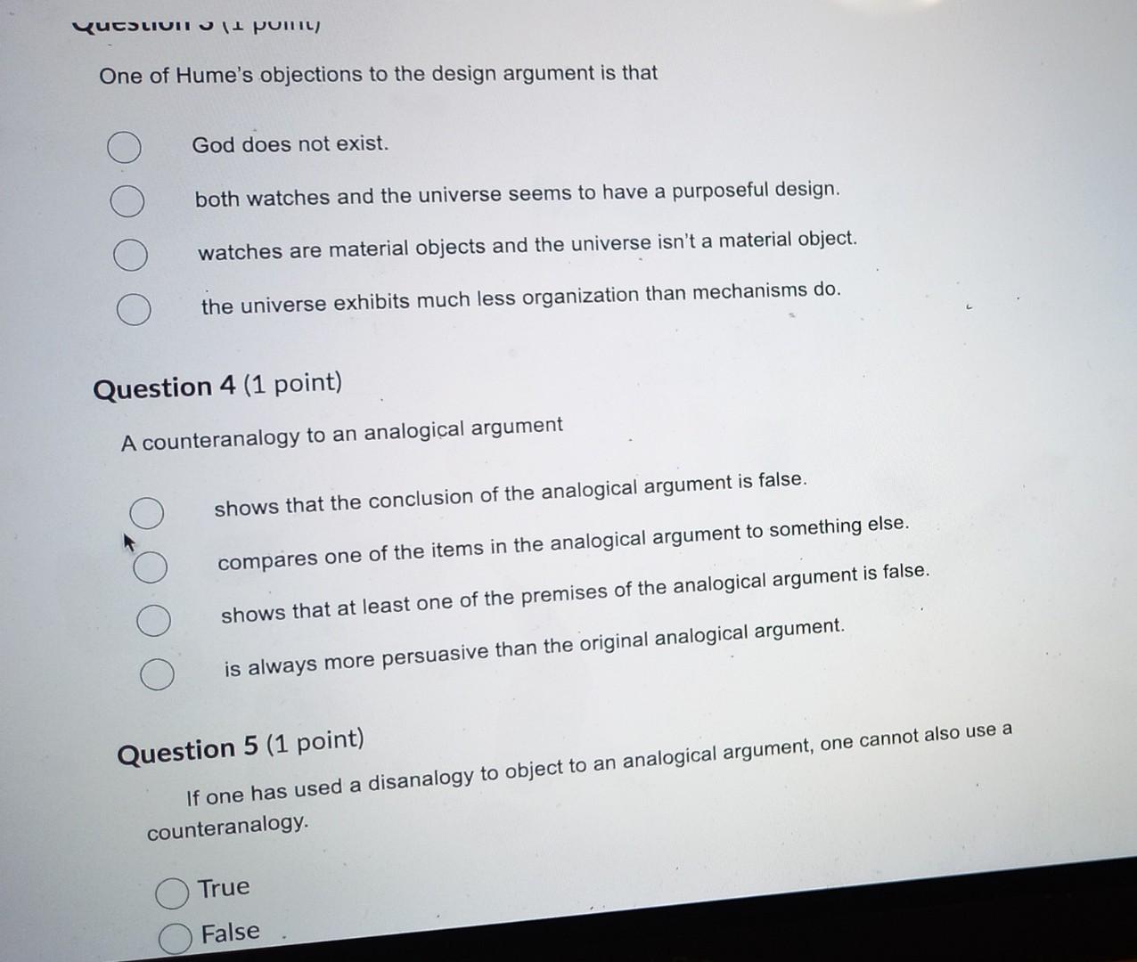 Solved One of Hume's objections to the design argument is | Chegg.com