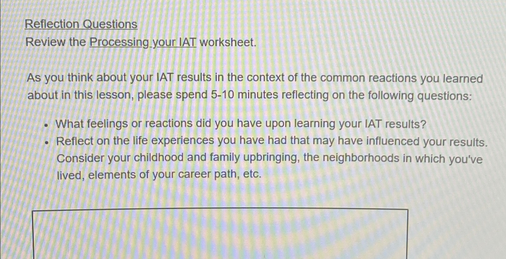 Solved Reflection QuestionsReview the Processing your IAT | Chegg.com