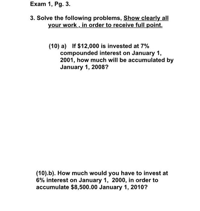 Solved Exam 1, Pg. 3. 3. Solve the following problems, Show | Chegg.com
