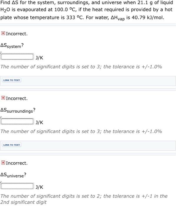 Solved Find AS for the system, surroundings, and universe | Chegg.com