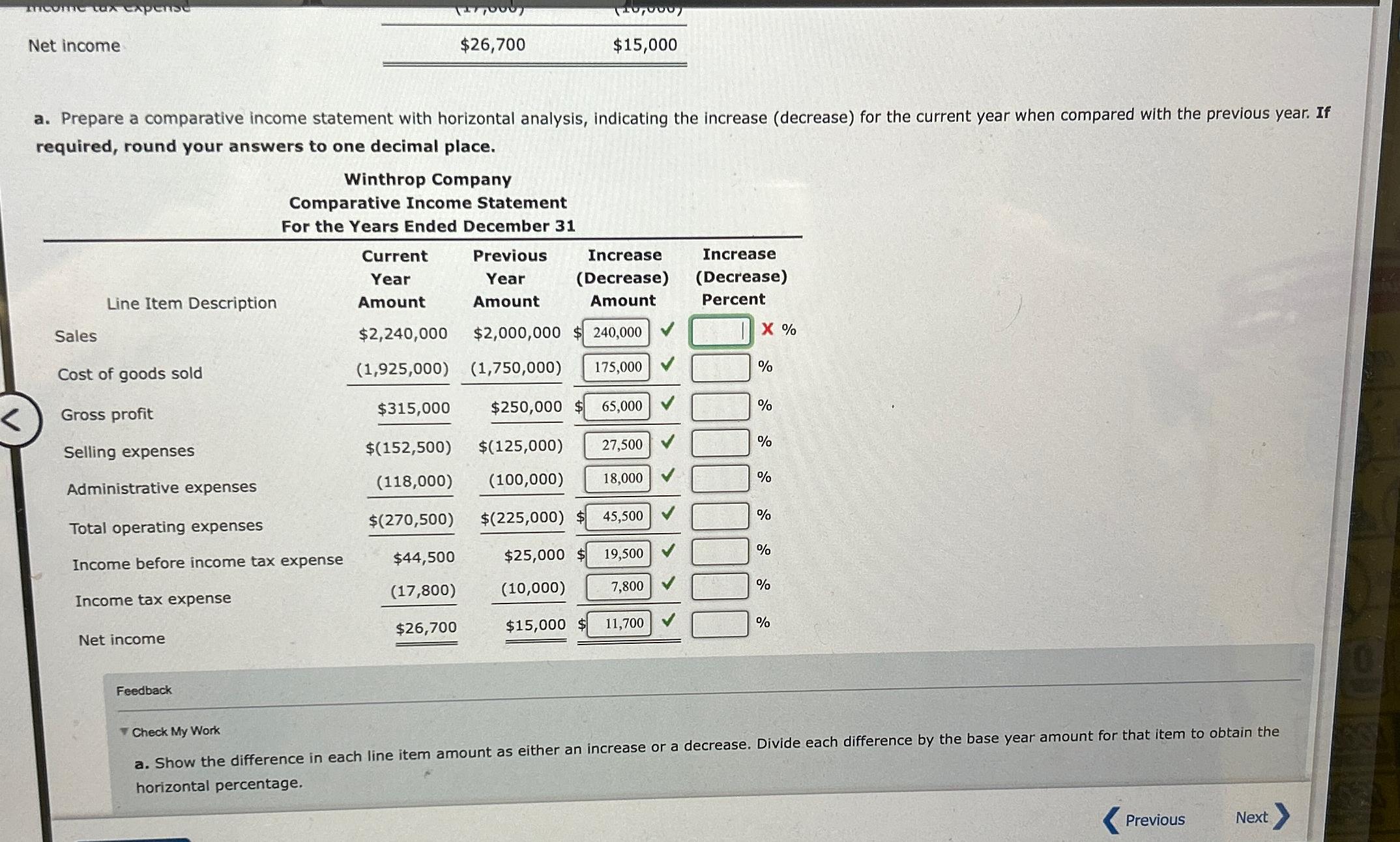 Solved Net income$26,700,$15,000a. ﻿Prepare a comparative | Chegg.com
