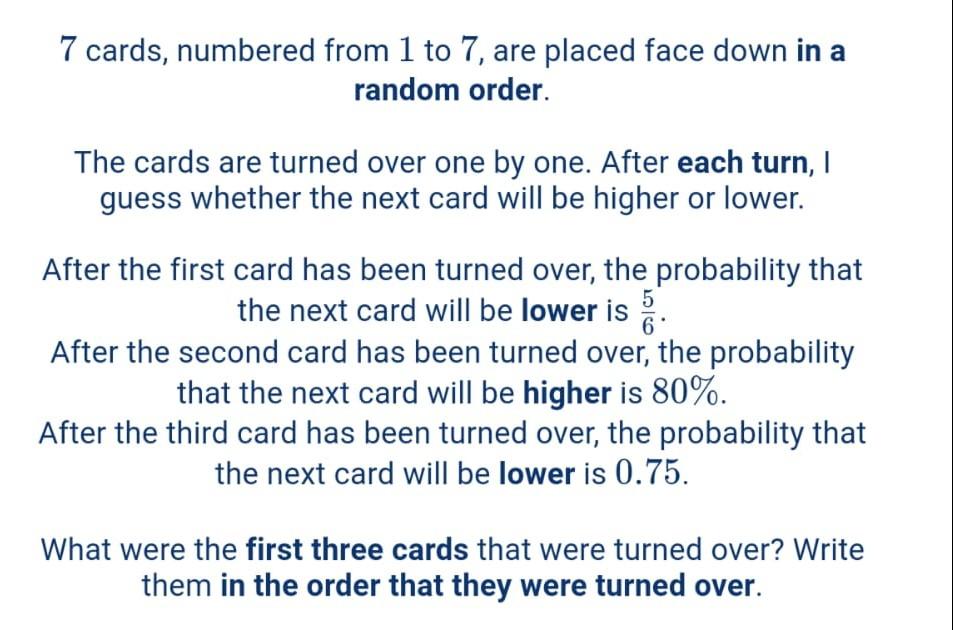 Solved 7 cards, numbered from 1 to 7 , are placed face down | Chegg.com