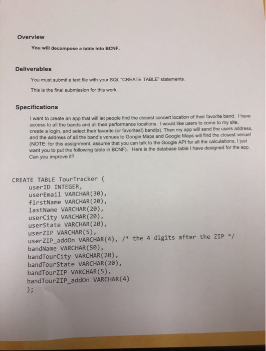 Solved Overview You will decompose a table into BCNF. | Chegg.com