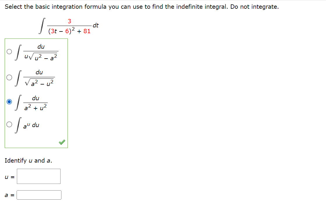 Solved Select the basic integration formula you can use to | Chegg.com