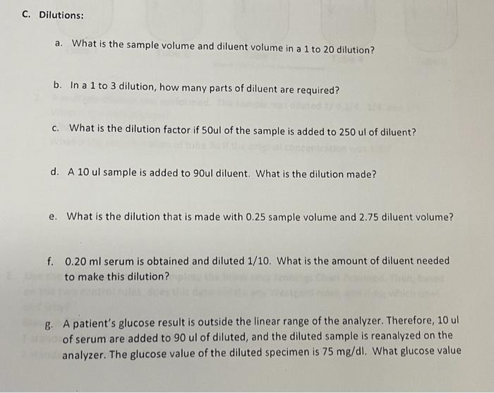 a. What is the sample volume and diluent volume in a | Chegg.com