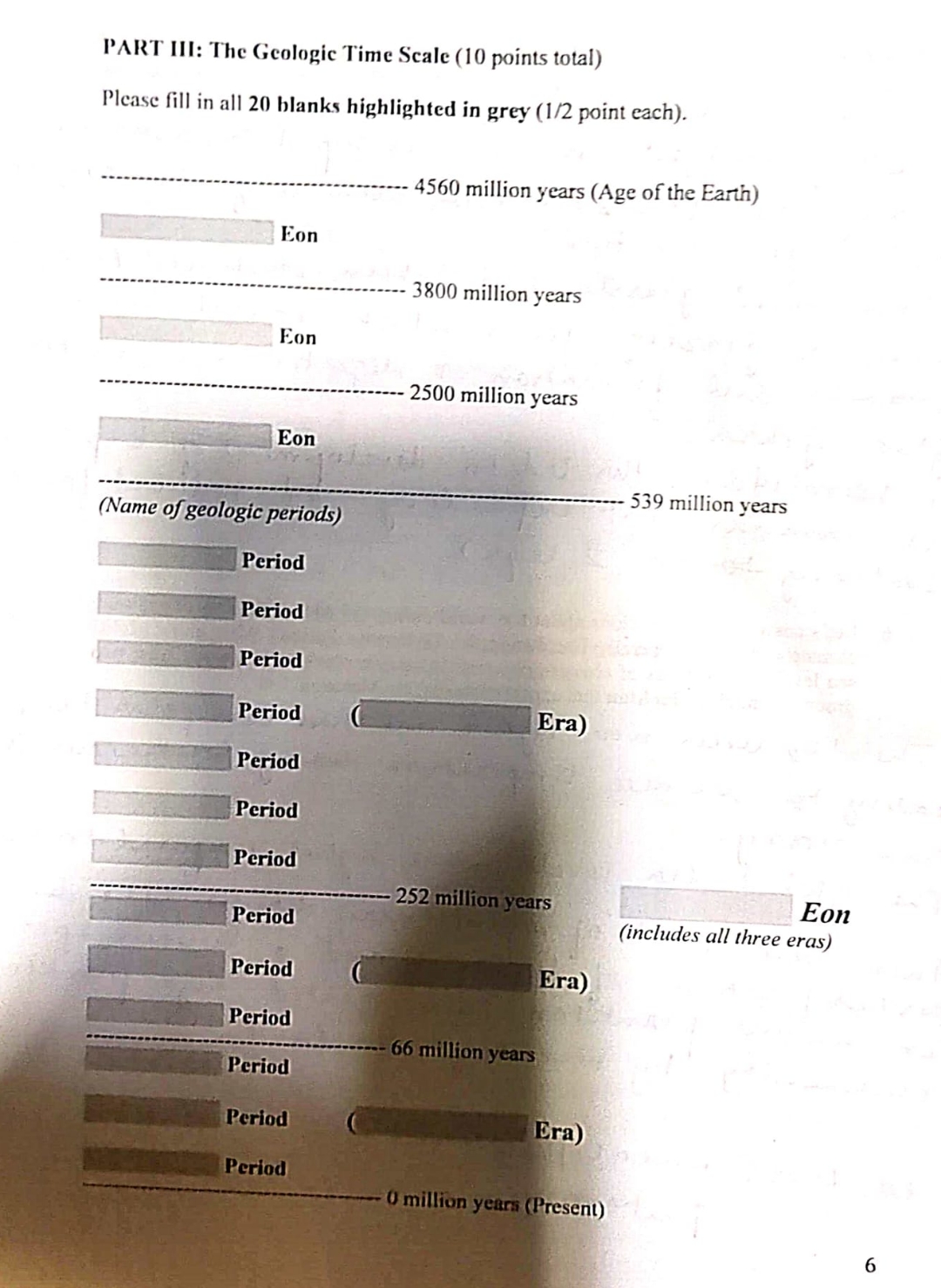 Solved PART III: The Geologic Time Scale (10 ﻿points | Chegg.com