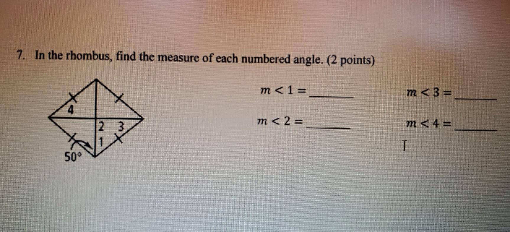 Solved 7. In the rhombus, find the measure of each numbered | Chegg.com