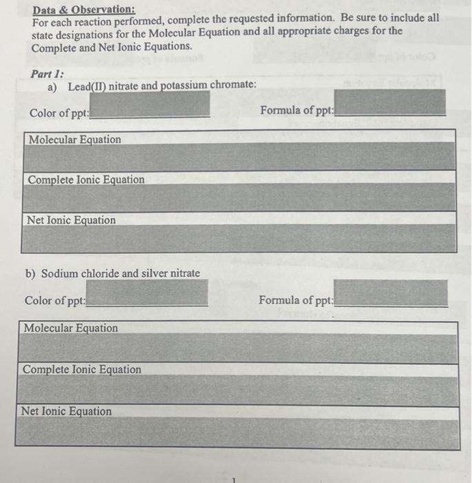 Solved Data \& Observation: For each reaction performed, | Chegg.com