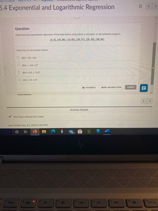 Solved Able Of Contents Week 2 5 4 Exponential And
