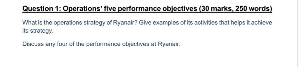 Solved Question 1: Operations' five performance objectives | Chegg.com