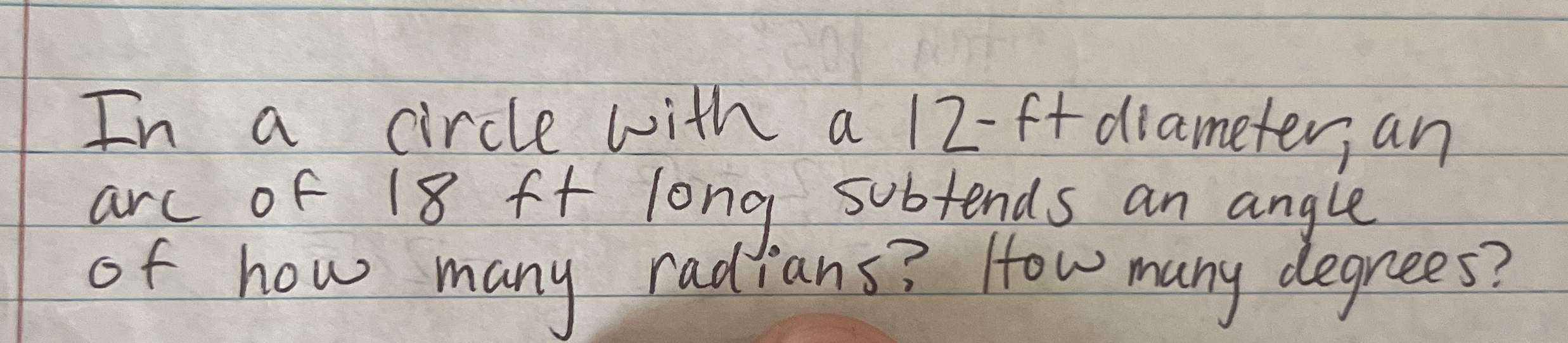 Solved In a circle with a 12-ft diameter, an arc of 18 ﻿ft | Chegg.com