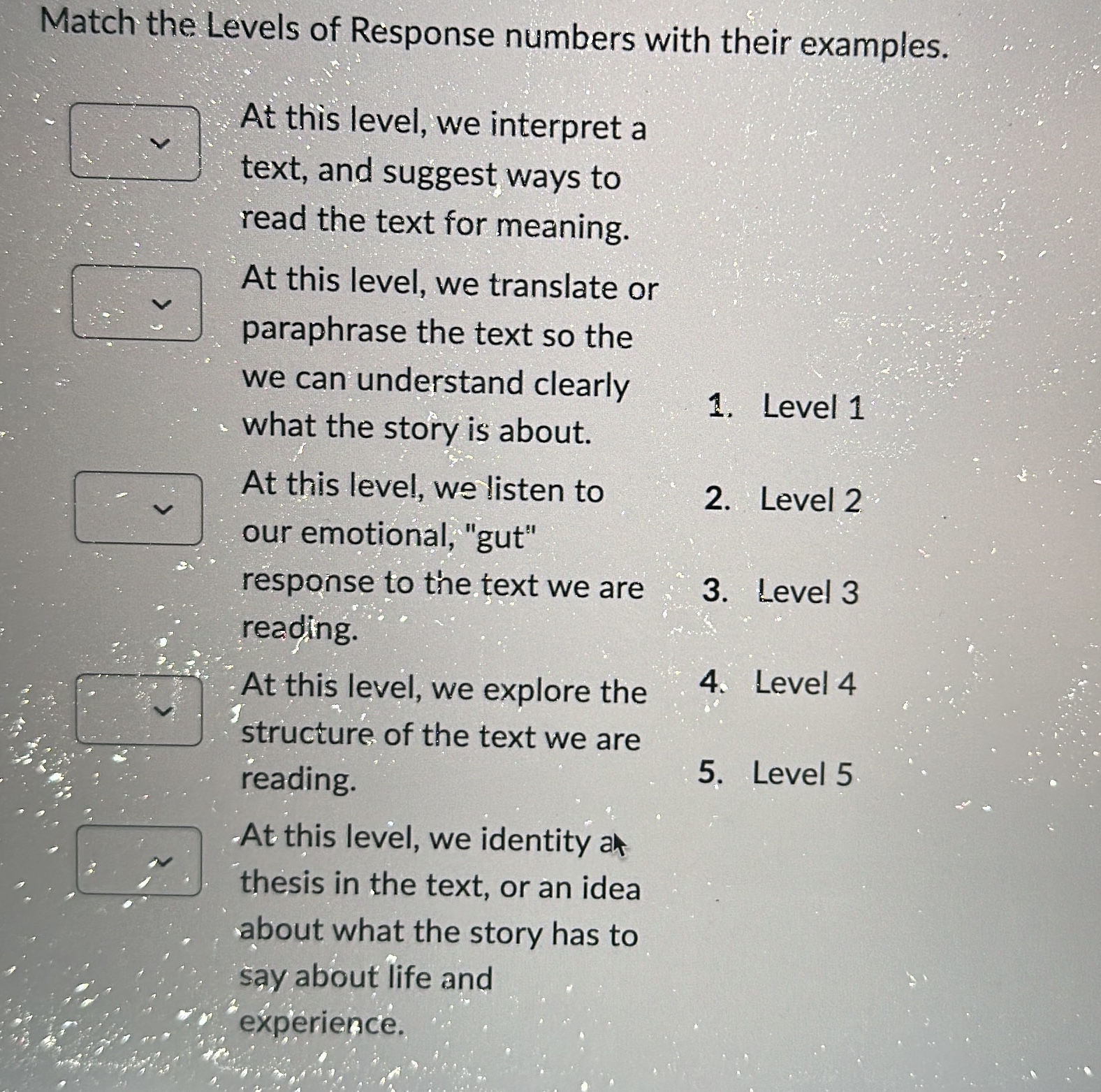Match the Levels of Response numbers with their | Chegg.com