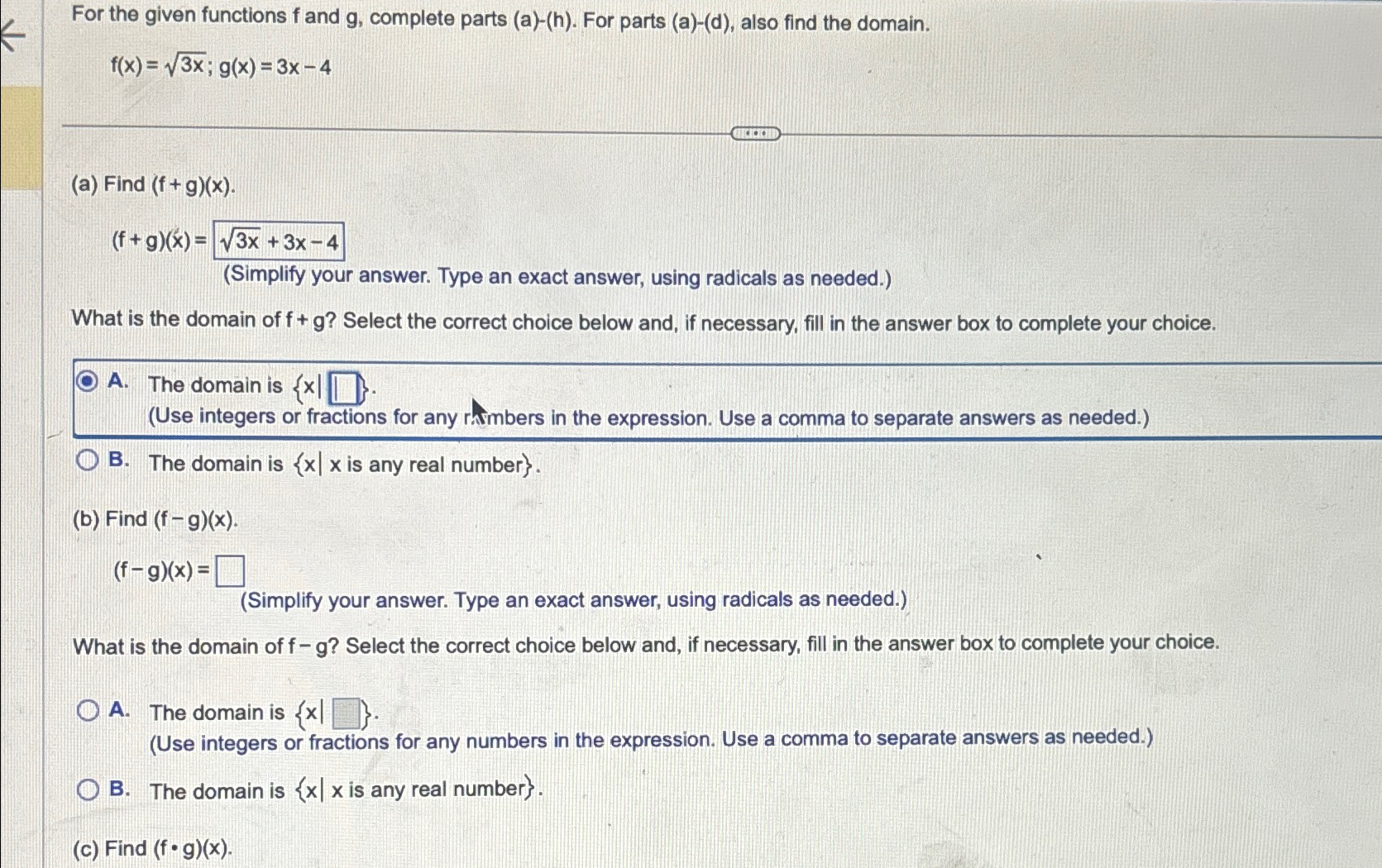Solved For the given functions f ﻿and g, ﻿complete parts | Chegg.com