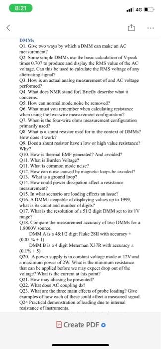 Solved DMMs Q1. Give two ways by which a DMM can make an AC | Chegg.com