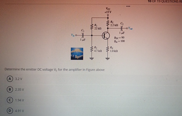 Solved 10 ﻿OF 19 ﻿QUESTIONS RIDetermine the emitter DC | Chegg.com