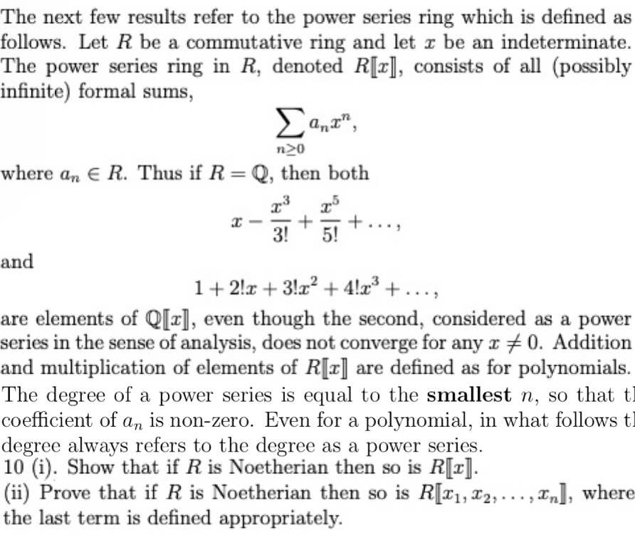 Solved The next few results refer to the power series ring | Chegg.com