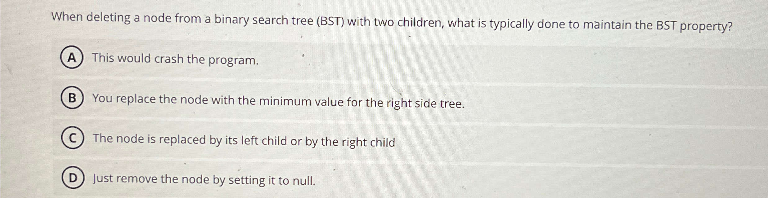 Solved When deleting a node from a binary search tree (BST) | Chegg.com