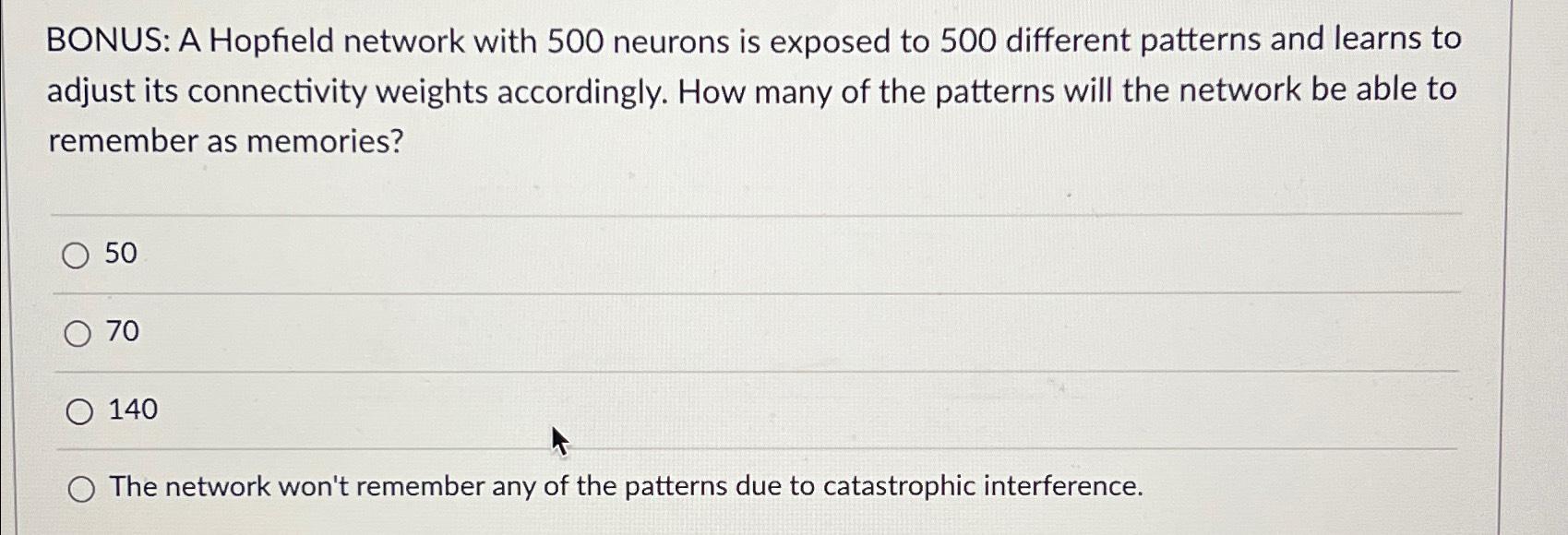 Solved BONUS: A Hopfield network with 500 ﻿neurons is | Chegg.com