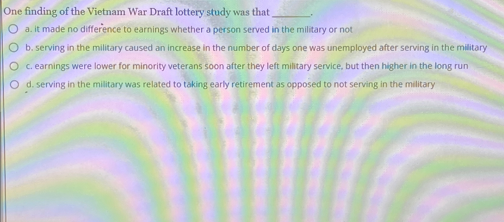 Solved One finding of the Vietnam War Draft lottery study | Chegg.com