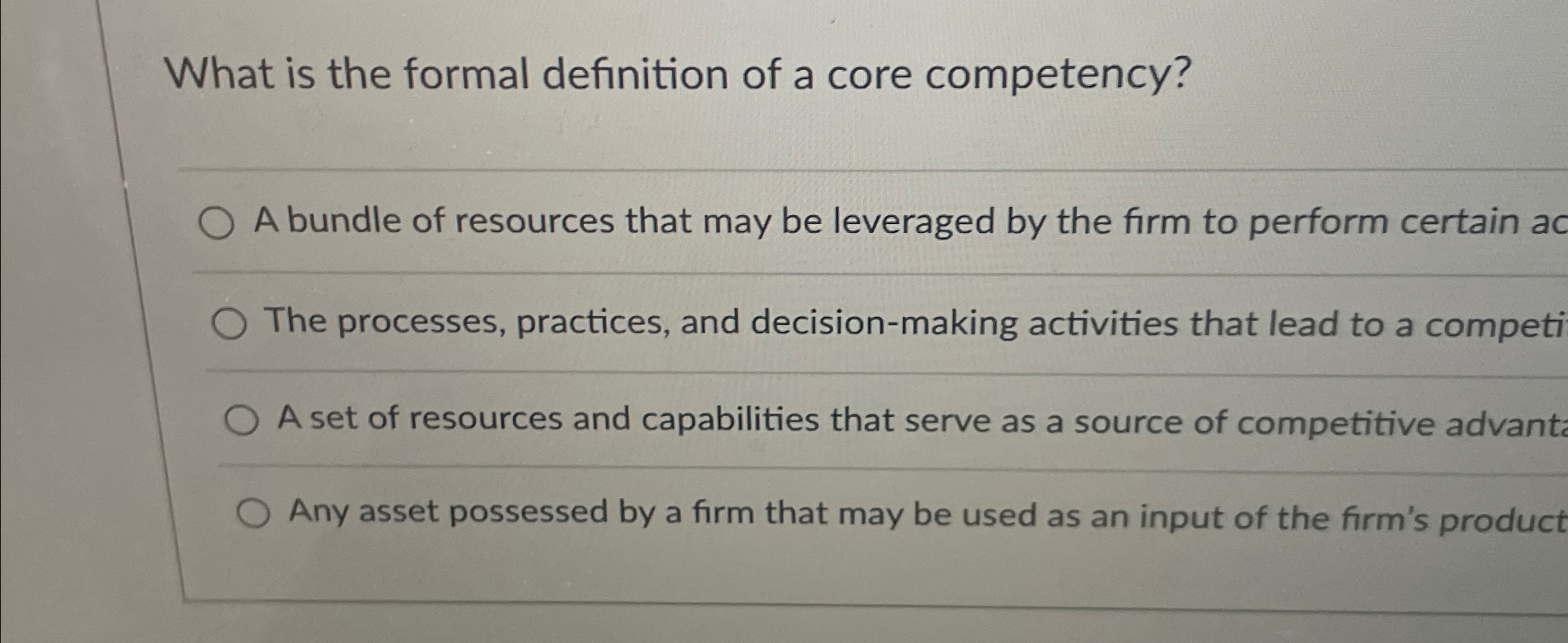 Solved What is the formal definition of a core competency?A | Chegg.com