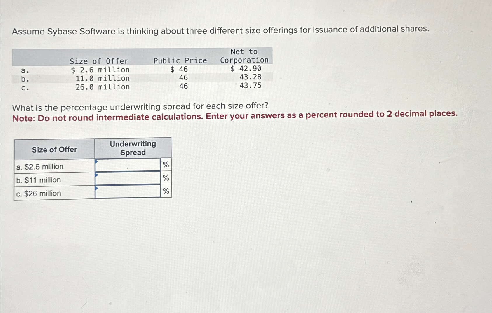 Solved Assume Sybase Software is thinking about three | Chegg.com