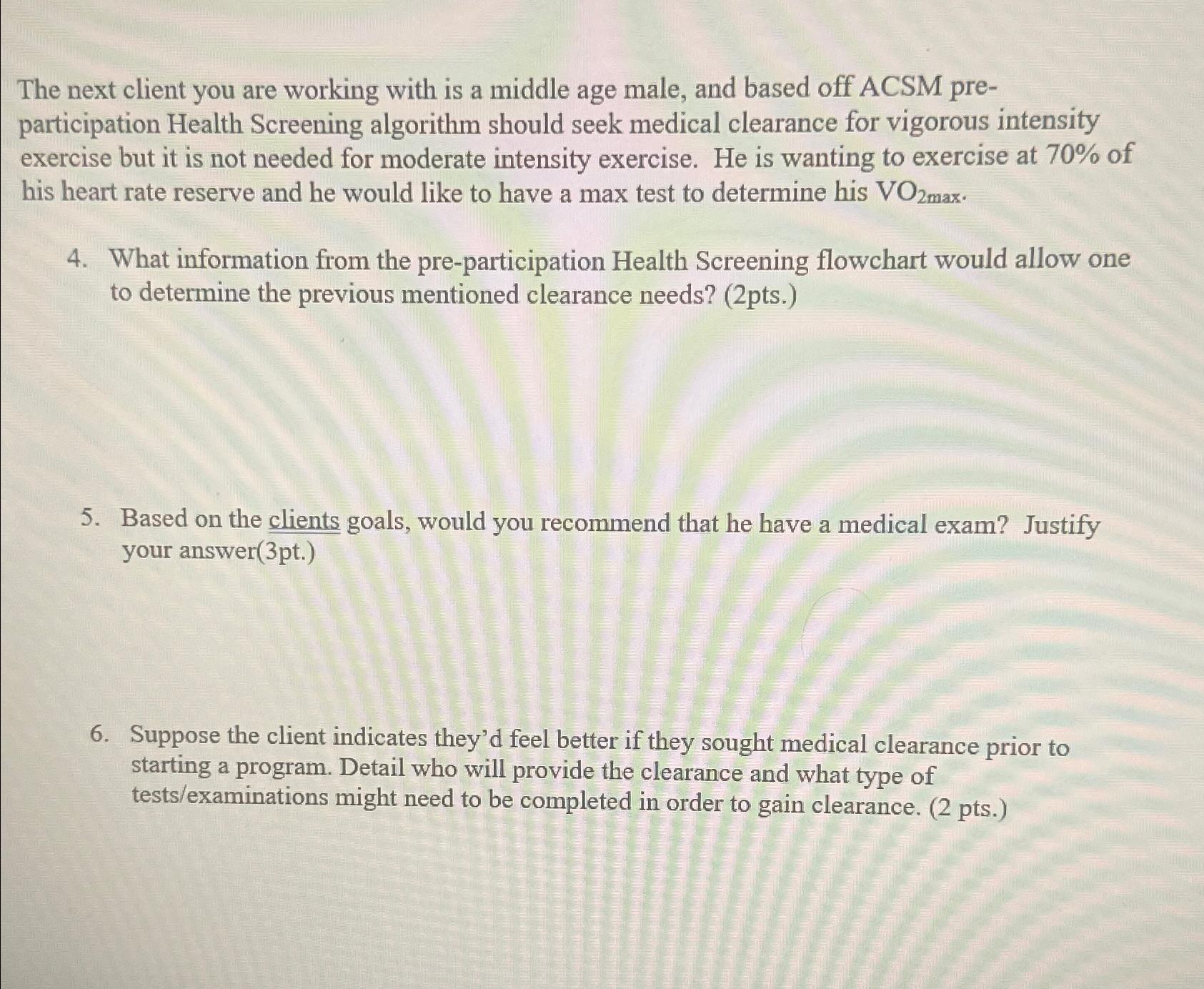 Solved The next client you are working with is a middle age | Chegg.com