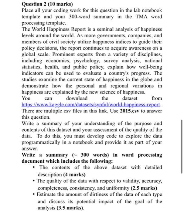 Question 2 (10 marks) Place all your coding work for | Chegg.com