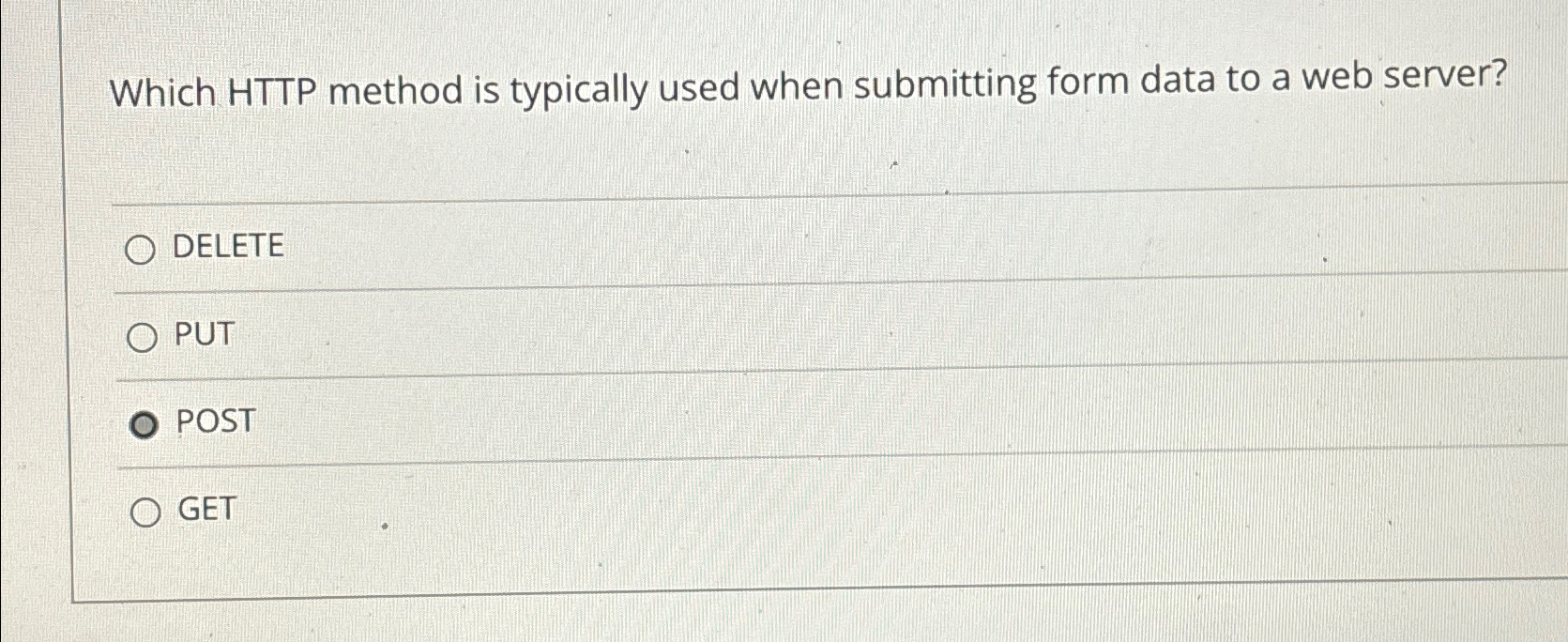 Solved Which HTTP method is typically used when submitting | Chegg.com