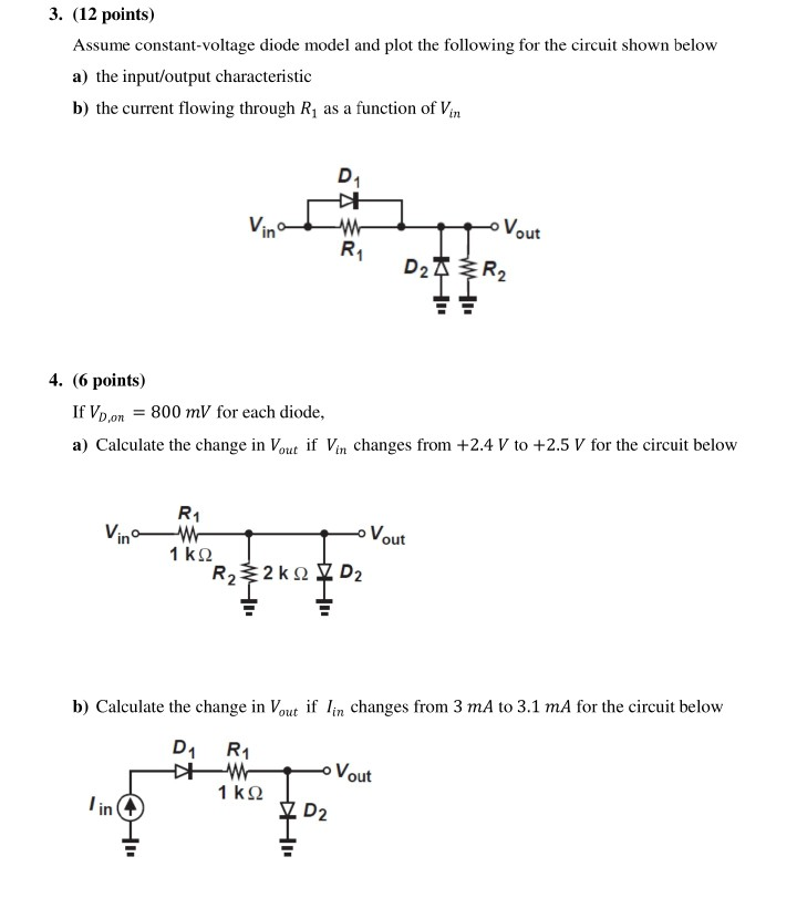 Solved 3. (12 points) Assume constant-voltage diode model | Chegg.com