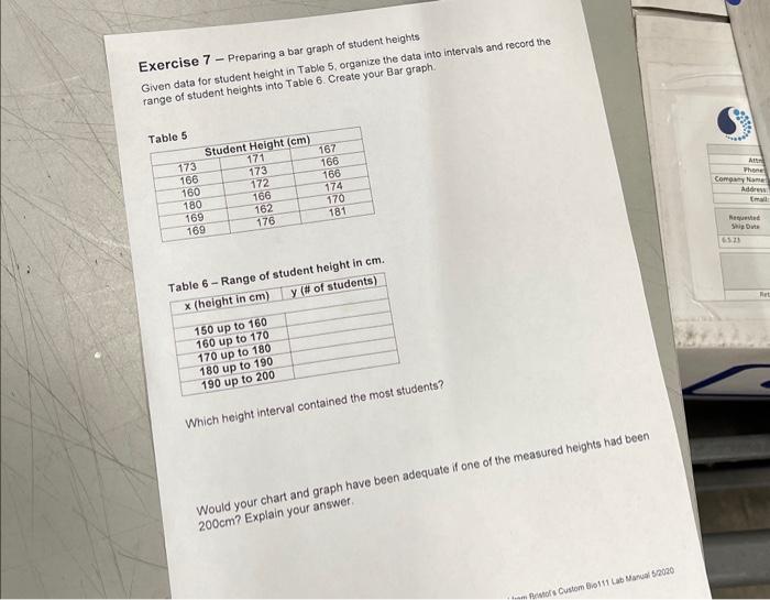 Solved Exercise 7 - Preparing a bar graph of student heights | Chegg.com