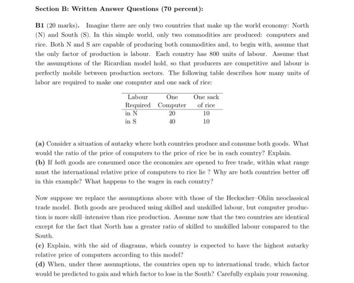 Solved Section B: Written Answer Questions (70 percent): B1 | Chegg.com