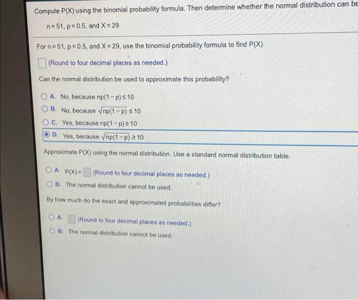 Solved compute p(x) using the binomial probability formula. | Chegg.com