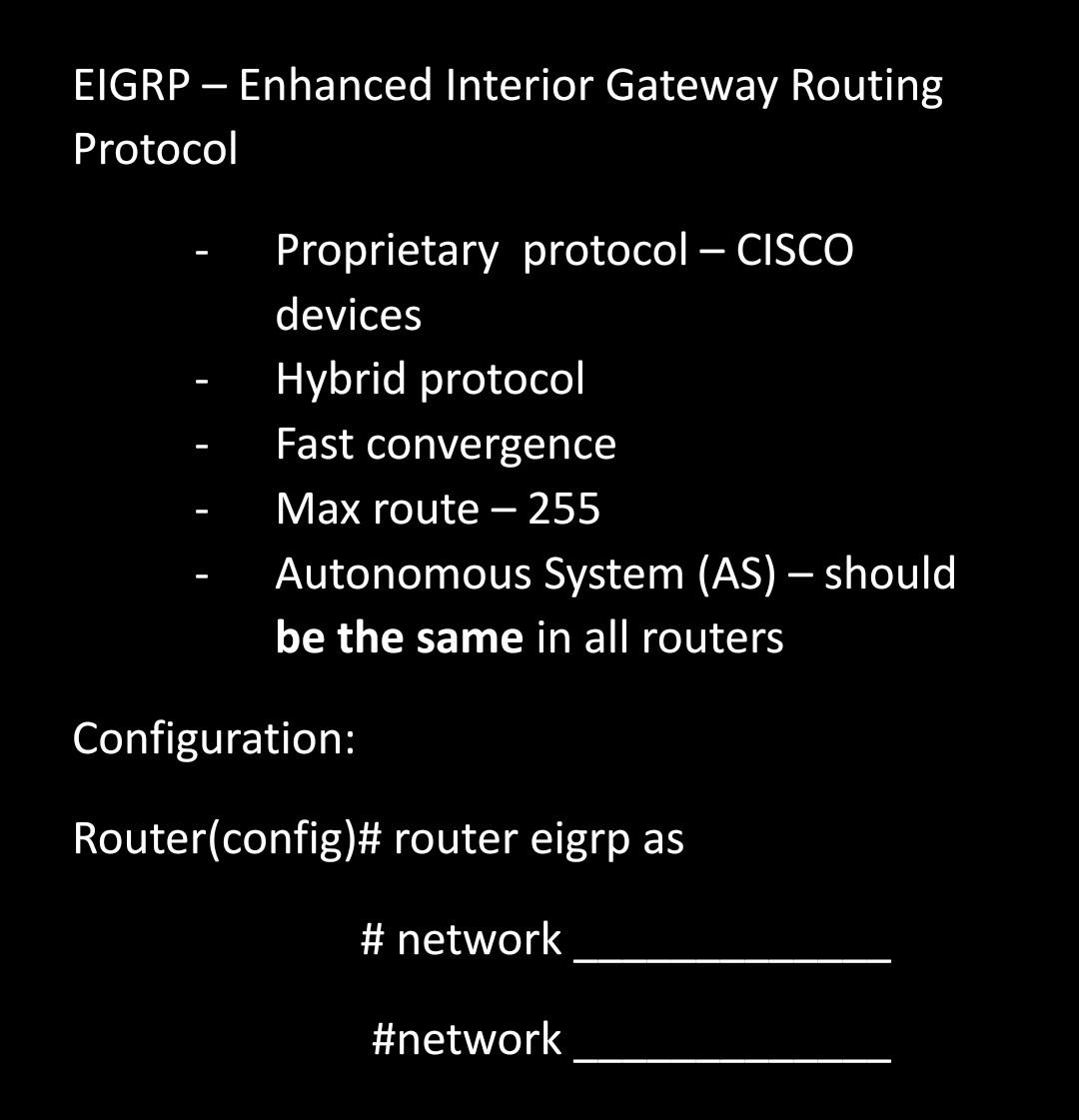 Solved EIGRP – Enhanced Interior Gateway Routing Protocol | Chegg.com