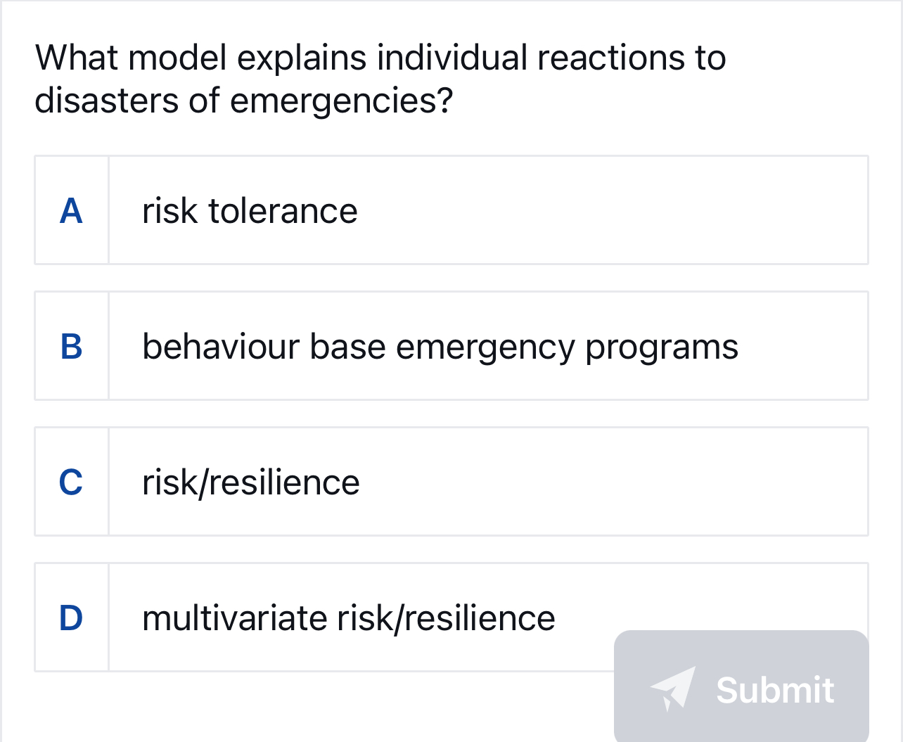Solved What model explains individual reactions to disasters | Chegg.com