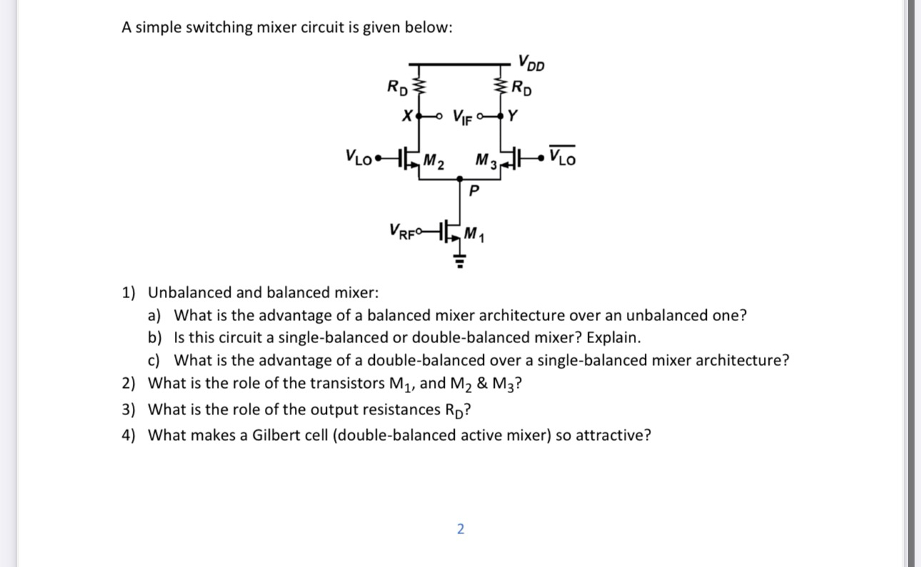 Solved A simple switching mixer circuit is given | Chegg.com