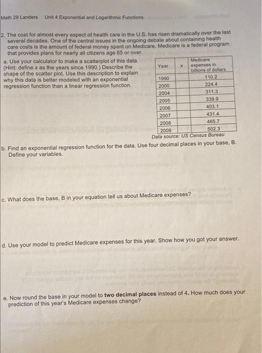 Solved Math 29 Landers Unit 4 Exponential and Logarithmic | Chegg.com