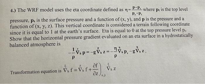 Solved a 4.) The WRF model uses the eta coordinate defined | Chegg.com