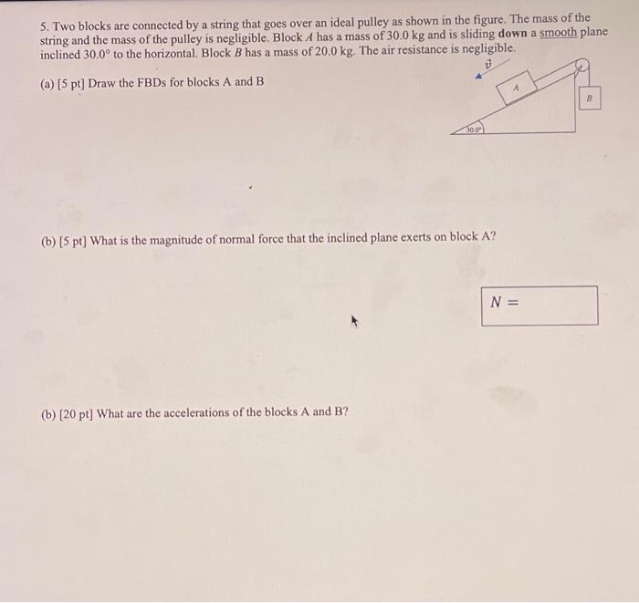 Solved 5. Two blocks are connected by a string that goes | Chegg.com