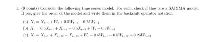 Solved 1. (9 points) Consider the following time series | Chegg.com