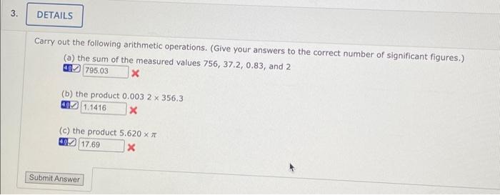 Solved 3. DETAILS Carry out the following arithmetic | Chegg.com
