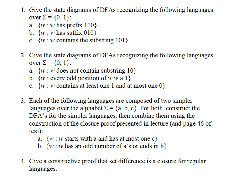 Give the state diagrams of ﻿DFAs recognizing the | Chegg.com