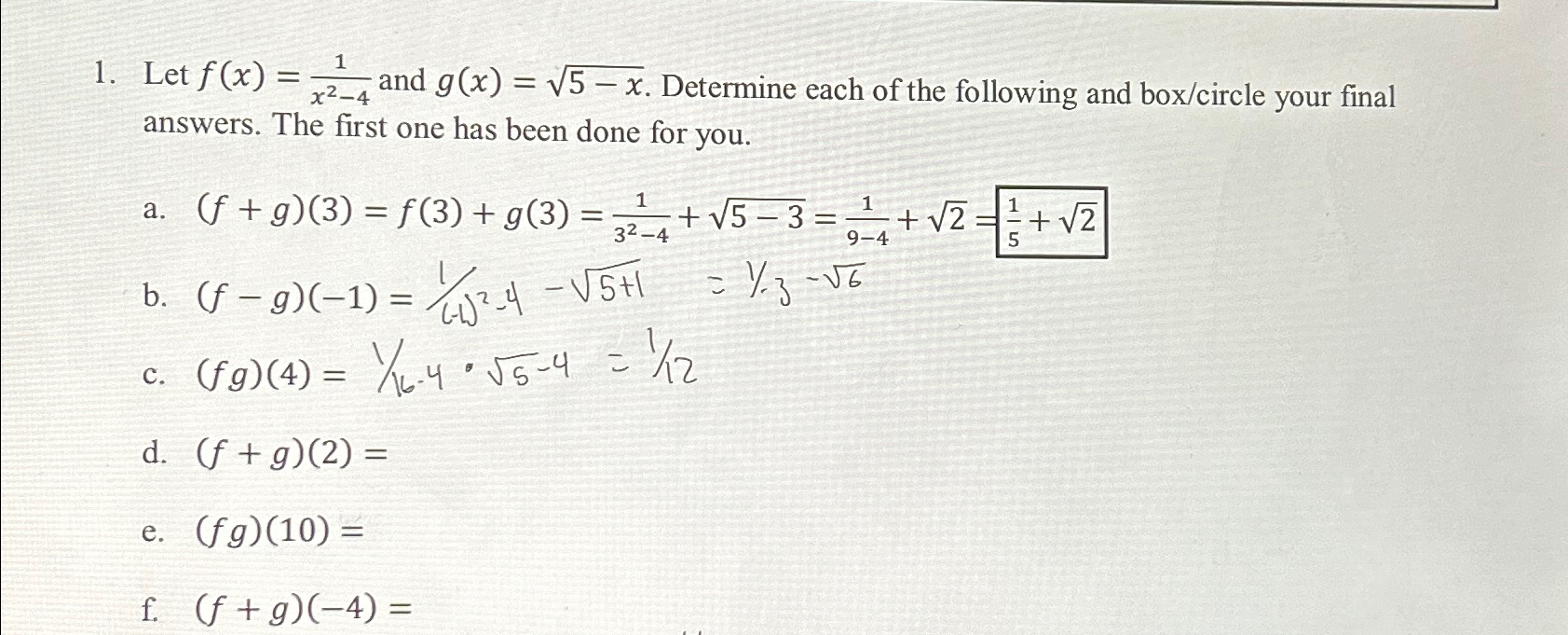 Solved Let f(x)=1x2-4 ﻿and g(x)=5-x2. ﻿Determine each of the | Chegg.com